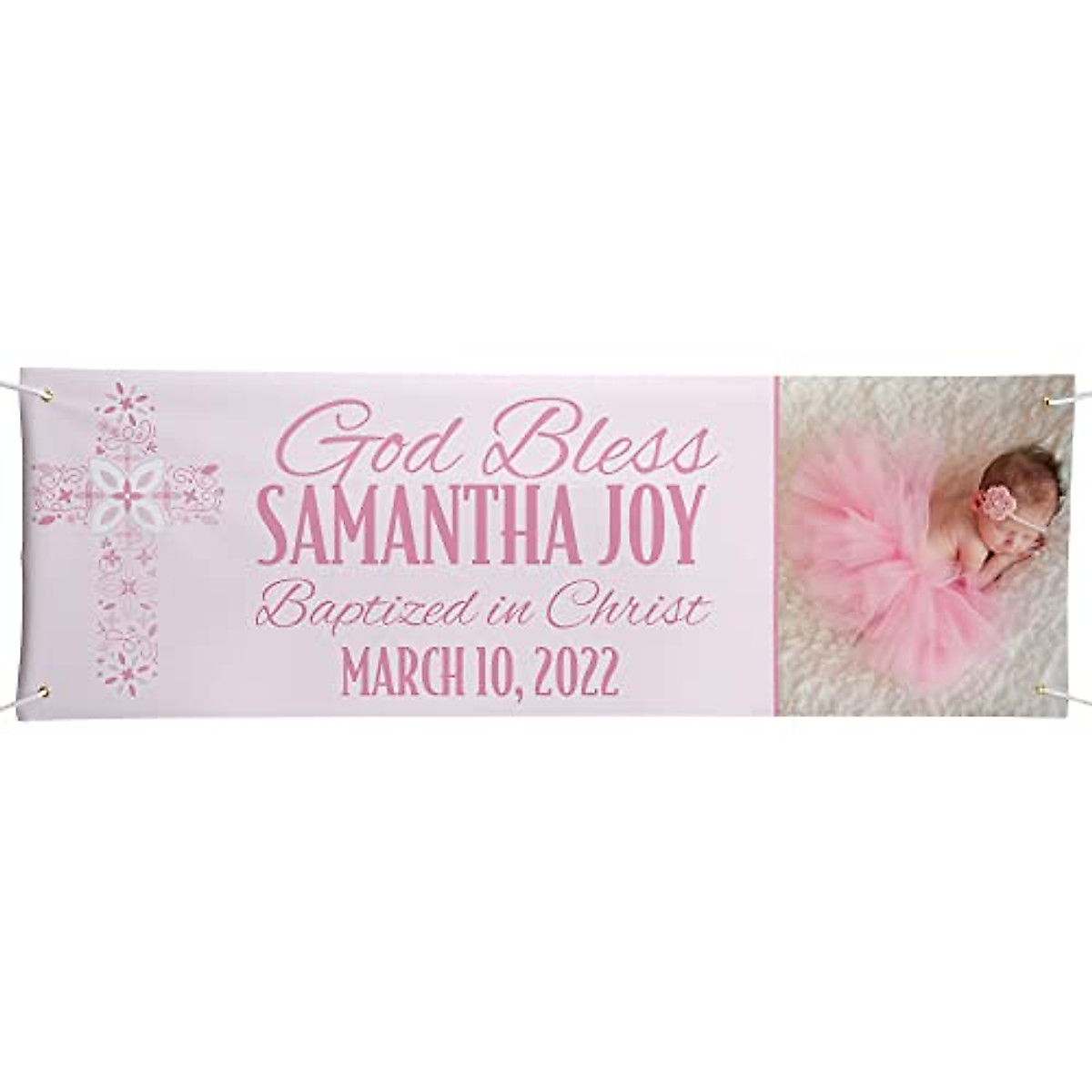 Let's Make Memories Personalized Baptism Celebration Photo Banner - Christening - Pink - 6ft