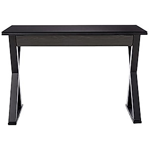 Walker Edison Lawrence Urban Industrial X Leg Glass Top Computer Desk, 48 Inch, Black