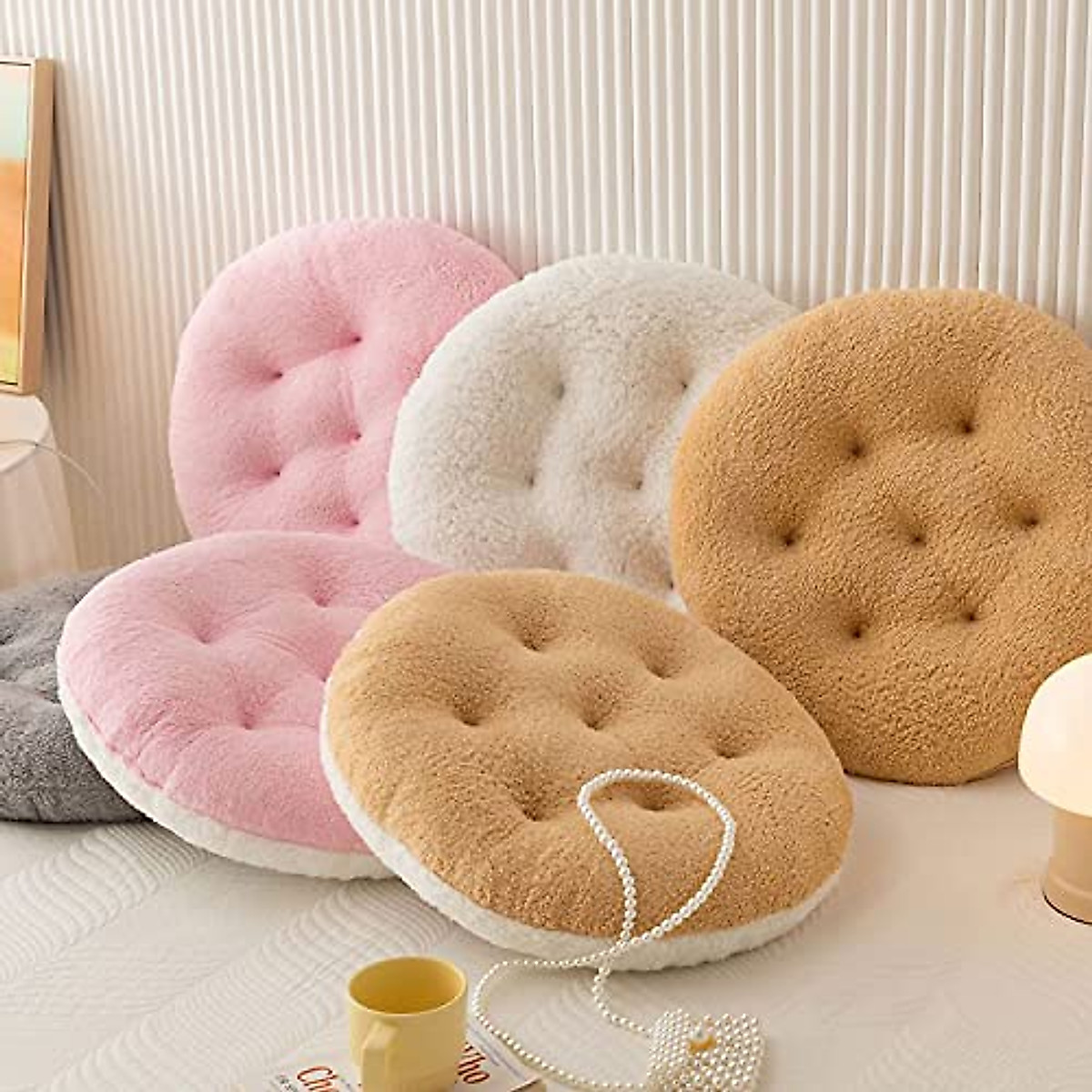 unlockgift Sherppa Round Chair Cushion 16 inch, Office Sedentary Butt Pillow, Decorative Seat Cushion for Rocking Chair,Couch,Bedroom,Car,Cream White