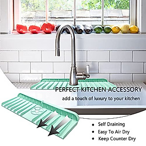 Wakdiz Silicone Sink Faucet Handle Drip Catcher Tray - Sink Splash Drain Drying Pad - Kitchen Faucet Sink Splash Guard - Faucet Mat for Kitchen Sink,Suitable for Kitchen, Bathroom, RV (Grey)