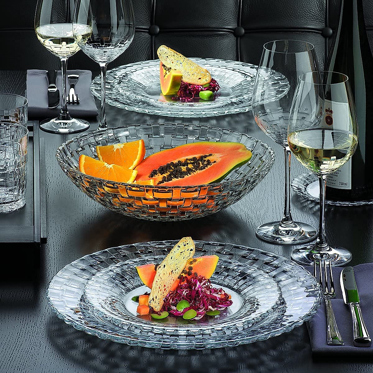 Nachtmann Bossa Nova Collection 9 Inch Salad Plate | Set of 2 Clear, Crystal Glass Plates for Dessert, appetizers and Salad | Perfect for Hosting or Gift | Dishwasher safe