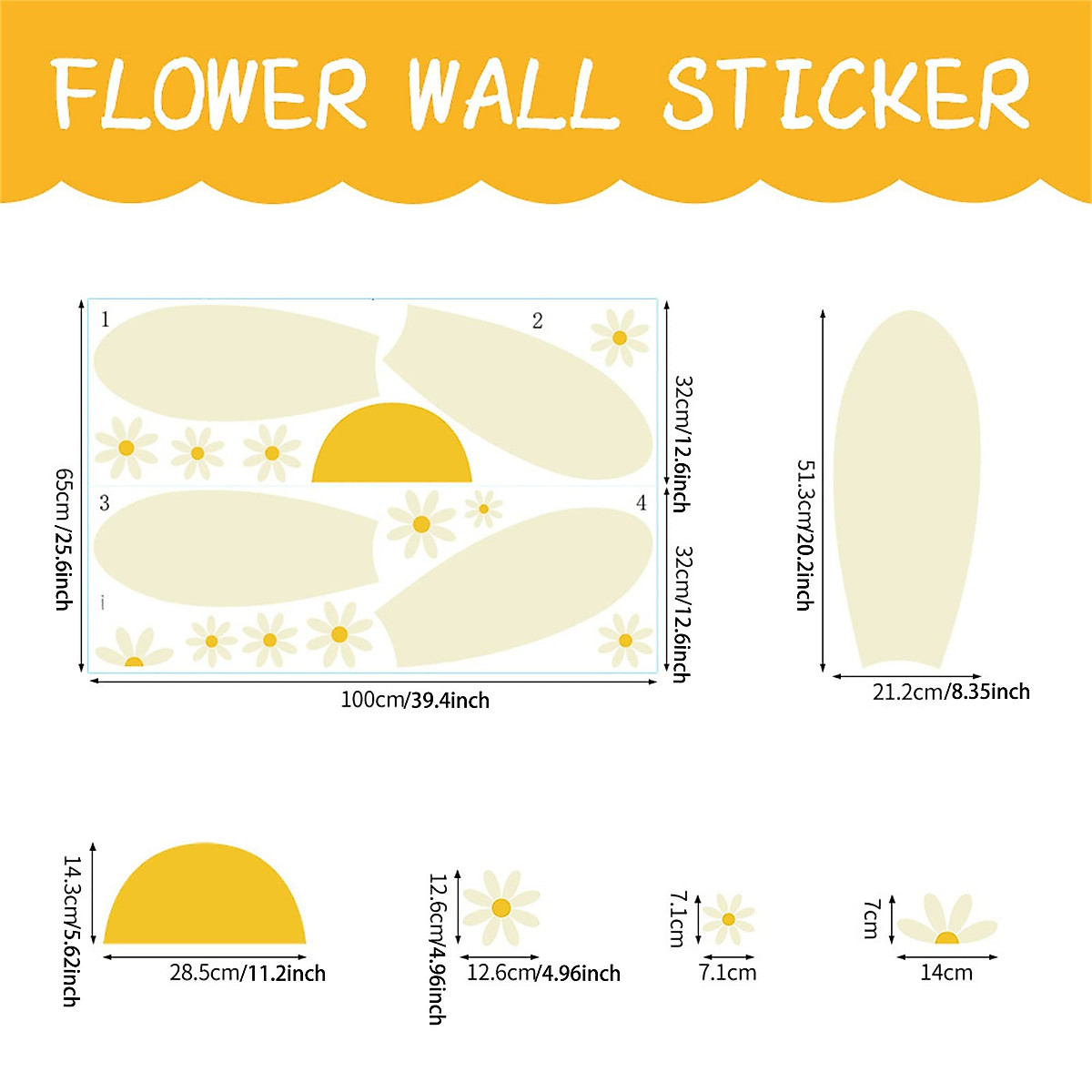 Laoyello Bohemia Large Flower Wall Decals Peel and Stick Daisy Wallpaper Wall Art Stickers Boho Nursery Wall Decal Kids Room Decor