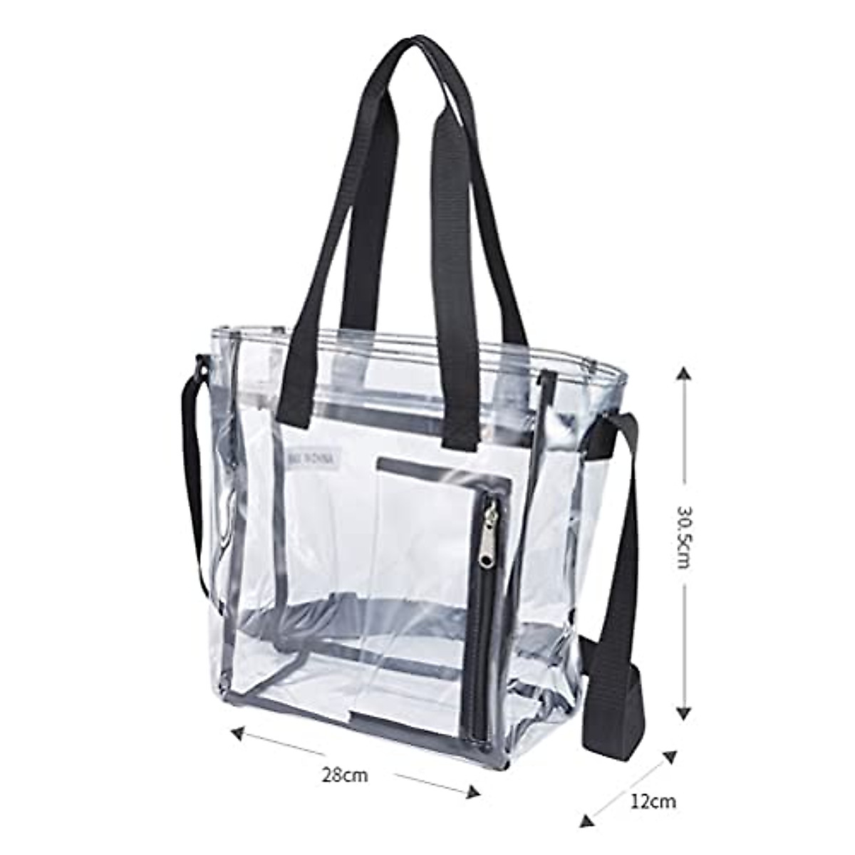 SHERCHPRY Clear Tote Bag with Zipper Closure, Crossbody Messenger Shoulder Bag, PVC Clear Cross- Body Purse with Adjustable Strap for Work, School, Exam, Gym, Stadium