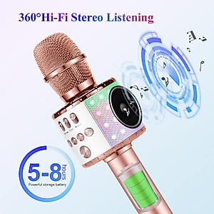 Microphone for Kids, Kussla Wireless Bluetooth Microphone with LED Lights Karaoke Machine for Kids, Girls Boys Toy and Gift for 2, 3, 4, 5, 6+ Years Old
