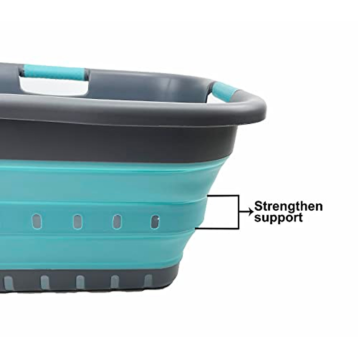 SAMMART 41L (10.8 Gallon) Collapsible Plastic Laundry Basket - Foldable Pop Up Storage Container/Organizer - Portable Washing Tub - Space Saving Hamper/Basket (Grey/Crystal Blue)