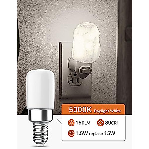 PURSNIC C7 LED Bulb, 15 Watt Light Bulbs Equivalent(1.5W), Daylight White 5000K, S6 Mini LED Bulb E12 Candelabra Bulb, Small Light for Salt Lamp Bulbs, LED Night Light Bulbs for Bedroom, 6 Pack