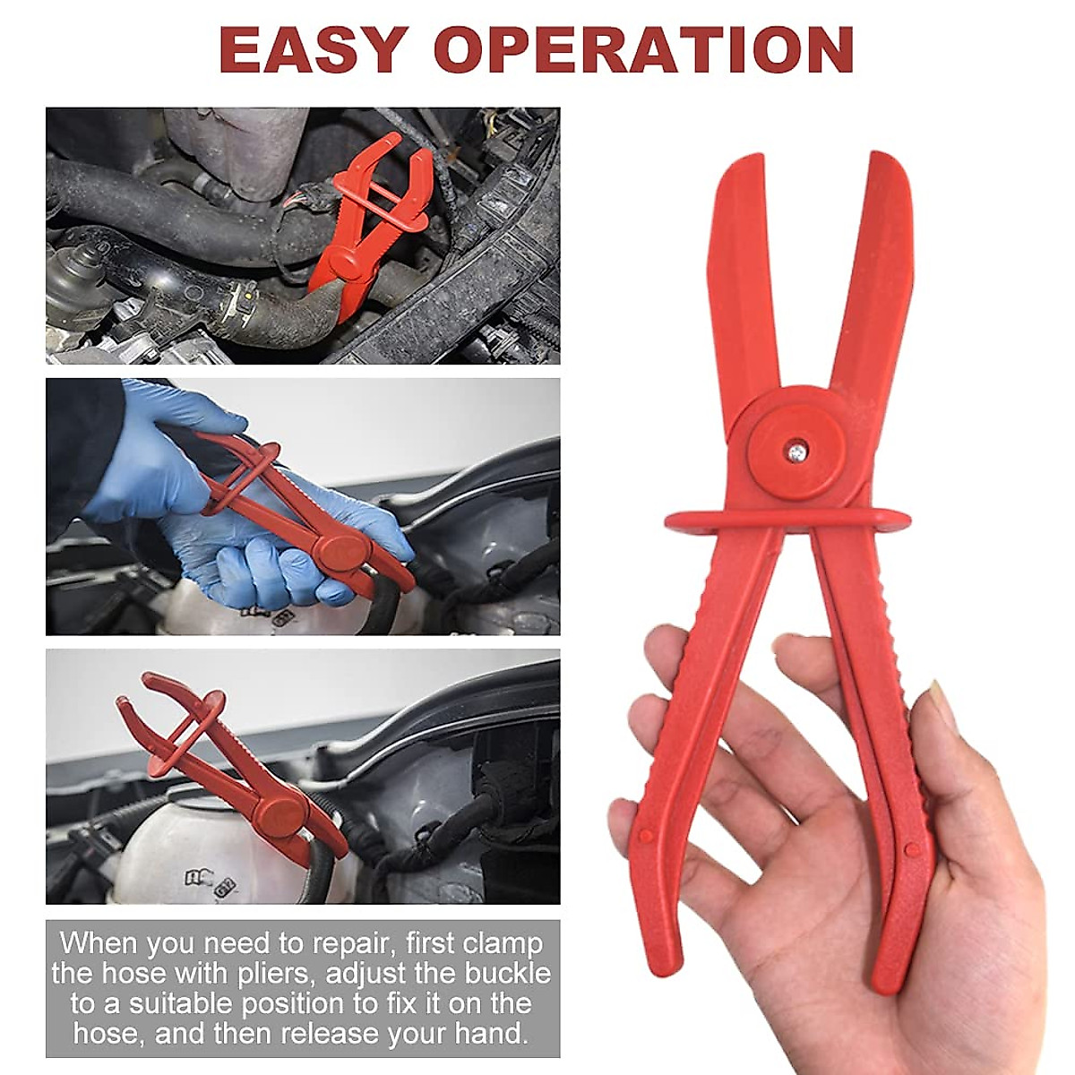 PETCHOR Plastic Hose Clamp Pliers, 6 Pack 3 Size Line Pinch Clamps Set, Flexible Hose Clamps Pliers Kit for Flexible Hoses Fuel Hoses Gas Lines Brake Hoses Radiator Hoses Coolant Hoses, Red