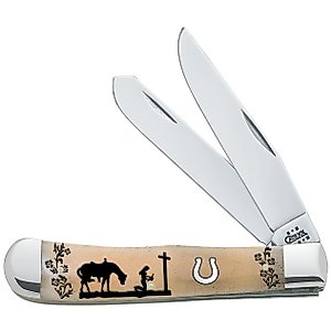 Case WR XX Pocket Knife Kneeling Cowgirl Horseshoe Shield Natural Sm Bn Trapper Item #79197 - (6254 SS) - Length Closed: 4 1/8 Inches