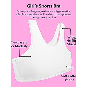 Fruit of the Loom girls Cotton Built-up Stretch Sports training bras, Heather Grey/Bittersweet Pink/White, 38 US