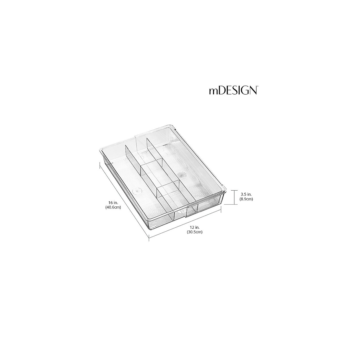 mDesign Adjustable, Expandable Plastic In-Drawer Utensil Organizer Tray Deep 5 Section Divided for Kitchen Organization; Holds Cutlery, Flatware, Silverware, Cooking Utensils, Ligne Collection, Clear