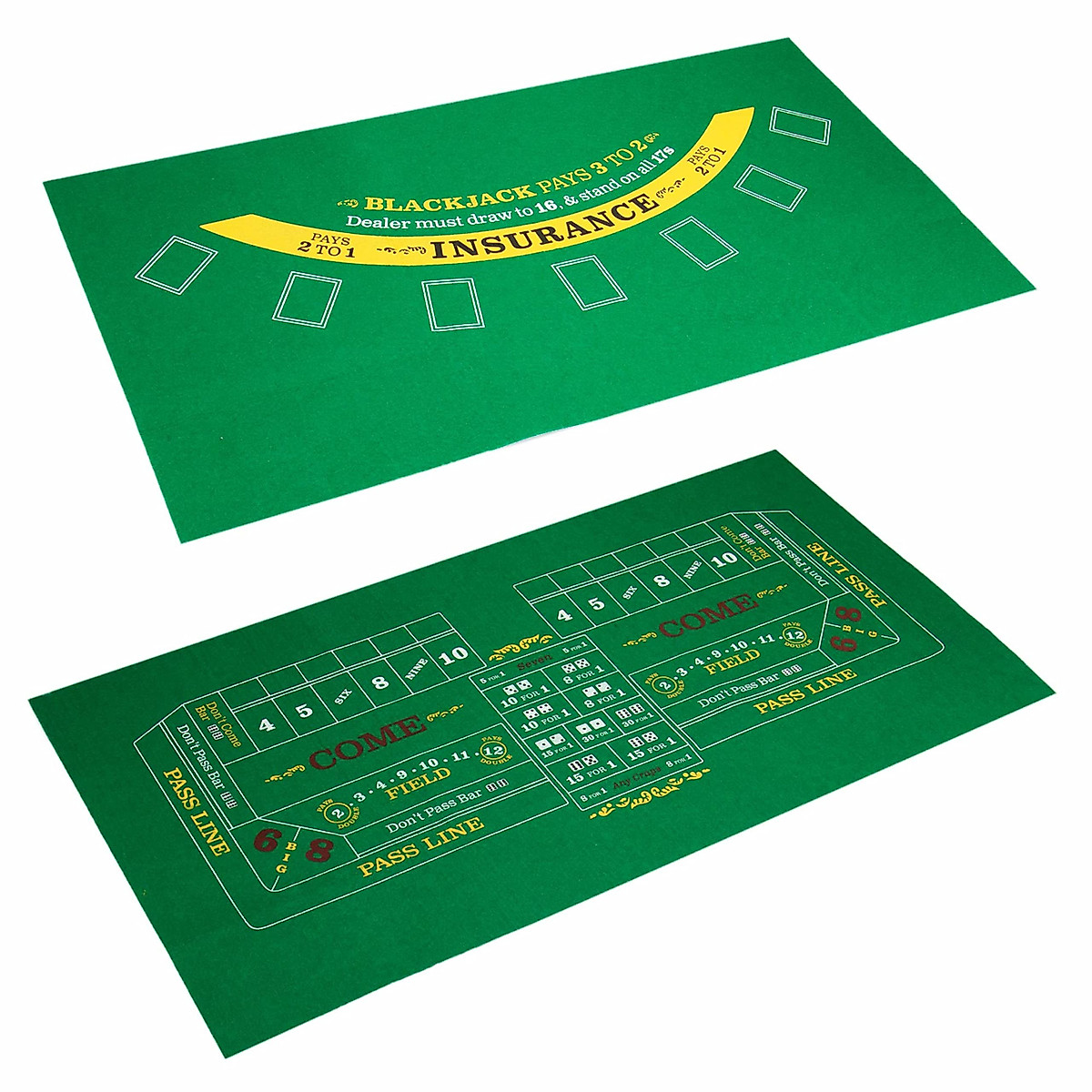 Brybelly Double-Sided Craps Table & Blackjack Casino Felt | Convenient, Space-Saving 36" x 18" Roll-up Casino Gambling Tabletop Mat | Smooth 2mm Mini-Felt for Coffee Table Craps & Blackjack