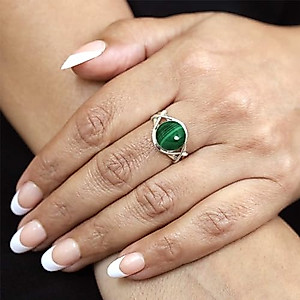 JEWELOPORIUM 925 Silver Ring for Women Green Genuine Malachite Stone Boho Silver Ring Size 8.5 Thanksgiving Gift Statement Jewelry