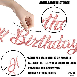 KatchOn, Glitter Rose Gold Happy Birthday Banner - Pre-Strung No DIY, 10 Feet | Happy Birthday Sign | Rose Gold Birthday Decorations | Rose Gold Birthday Banner for Women | Happy Birthday Decorations