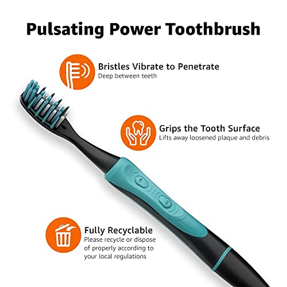 Amazon Basics Pulsating Deep Cleaning Toothbrushes, 2 Count, 1-Pack