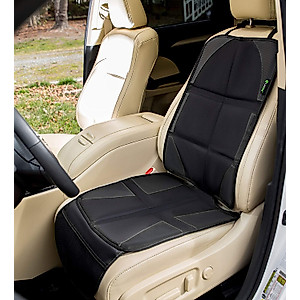 Lukling Car Seat Protector with Thickest and Largest Pad for Leather Seats in Luxury Cars ­- 2 Mesh Organizer Pockets -­ Works Great with Children and Pets, (Black with Black Stitching)