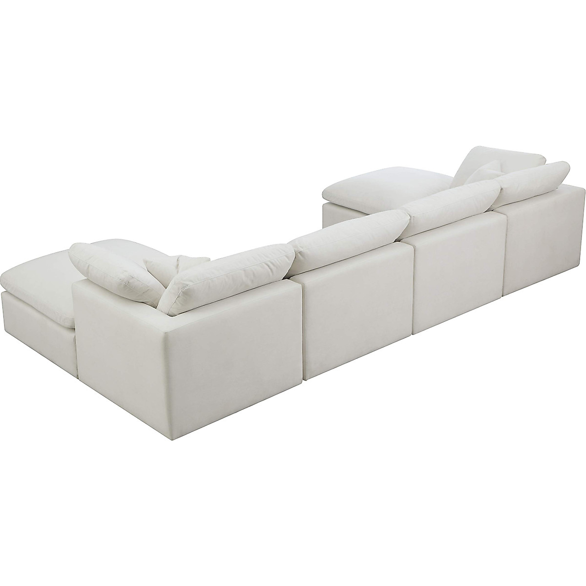 Meridian Furniture 602Cream-Sec6B Plush Collection Contemporary Down Filled Comfort Overstuffed Velvet Upholstered Modular U-Shaped Sectional 4-Seater and 2 Ottomans Cream