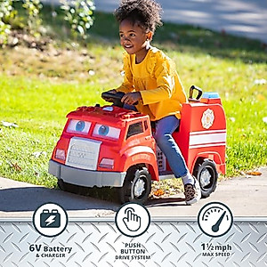 Kid Trax Real Rigs Toddler Fire Truck Interactive Ride On Toy, Kids Ages 1.5-4 Years, 6 Volt Battery and Charger, Sound Effects, Red, Large