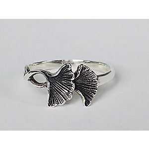 SOVATS Twist Ginkgo Leaf Ring For Women 925 Sterling Silver Oxizidize Surface - Simple, Stylish &Trendy Nickel Free Ring, Size 6