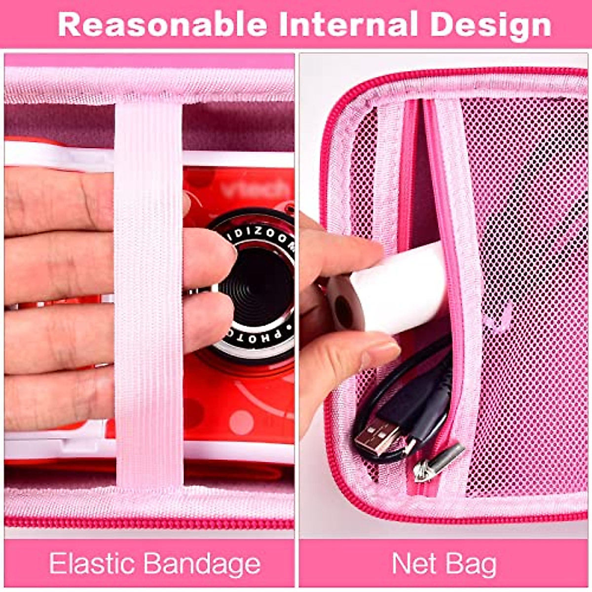 casmilee Kids Instant Camera Case Compatible with VTech/KidiZoom PrintCam & Thermal Rolls Print Camera Refill Paper, Creator Cam Accessories Travel Storage- Bag Only (Pink)