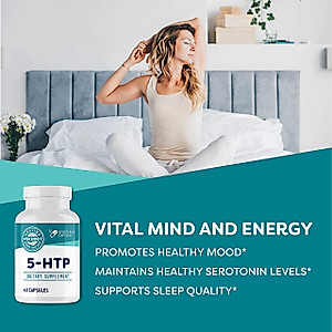 Vimergy 5-HTP Capsules, 60 Servings – Healthy Mood & Stress Support Supplement – Promotes Healthy Levels of Serotonin for Stress Management, Vegan, Non-GMO, Gluten-Free, Grain-Free, & Paleo