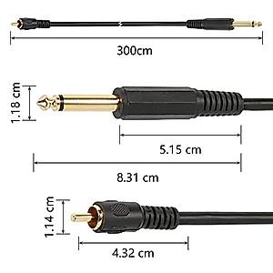 CERRXIAN RCA to 1/4 Inch Audio Cable, Gold Plated 6.35mm TS Mono Male to RCA Male Patch Cord (Black, 3m)