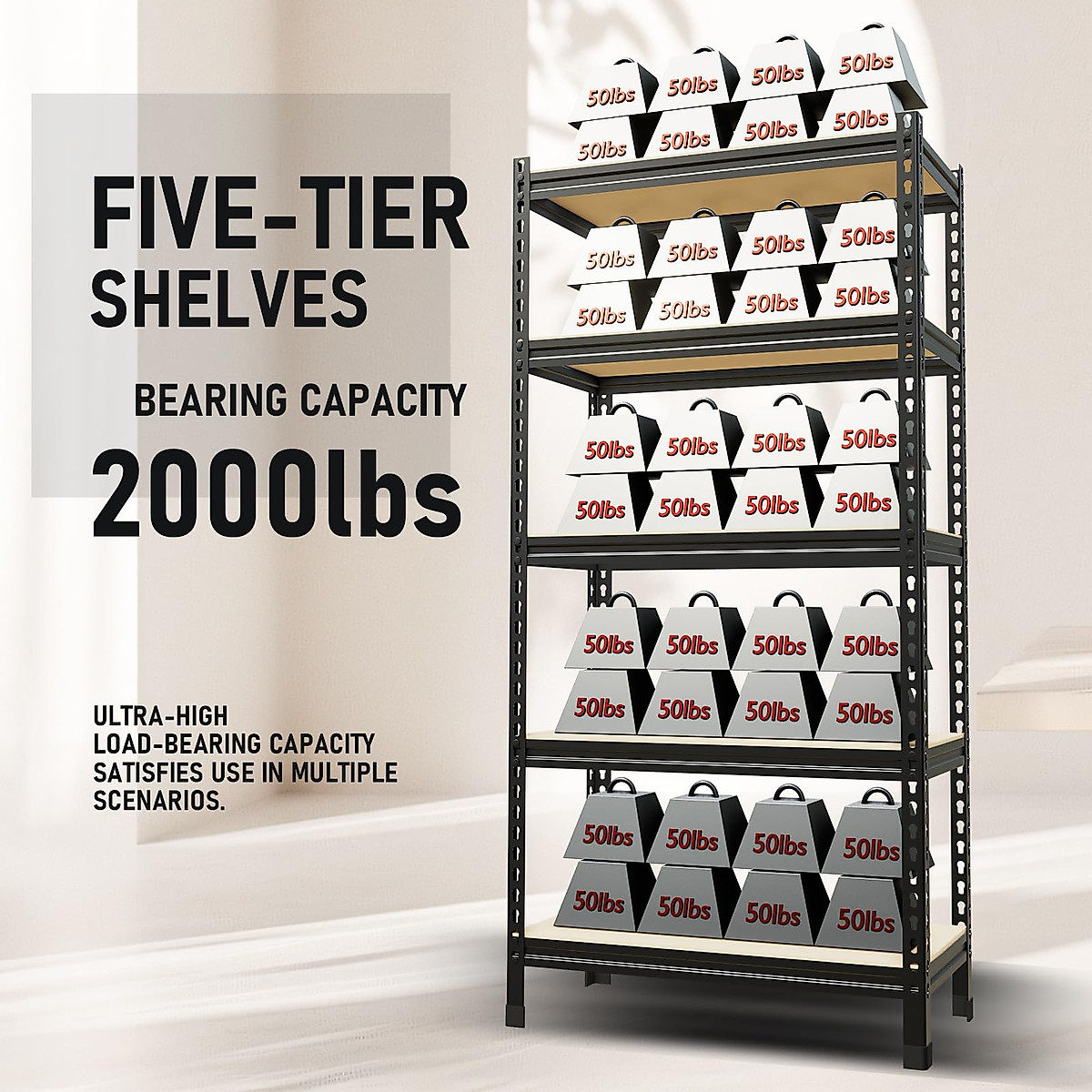 CFTEL Storage Shelves, 2000LBS Garage Shelving, 72"H x 35.5"W x 15.8"D Heavy Duty Metal Shelves, 5 Tier Shelving Units for Garage Shelves Adjustable Garage Shelves and Storage for Closet Pantry Shelf