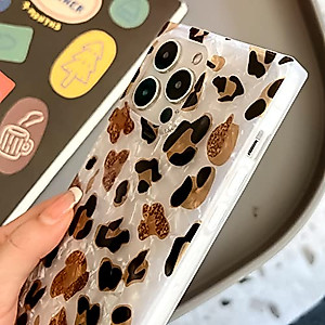 BANAILOA Leopard iPhone 14 Pro Max Square Case,Cute Case Cheetah Print Soft Silicone Protective Sparkle Girly Case Cover Desinged for Apple iPhone 14 Pro Max - 6.7 inch (Leopard)