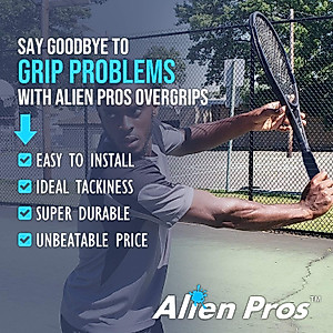 ALIEN PROS Tennis Racket Grip Tape (6 Grips) - Precut and Dry Feel Tennis Grip - Tennis Overgrip Grip Tape Tennis Racket - Wrap Your Racquet for High Performance (6 Grips, Black)