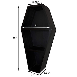 Rory's Creative Designs Coffin Shelf - Solid Pine Wood Black Floating Wall Shelves for Home Bedroom Living Room Bathroom - Spooky Gothic Decor for Witchy Horror Crystal Display - 15" Tall by 8" Wide