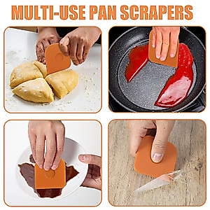 Pan Scraper, 9Pcs Dish Scraper Tool Set, Pot Food Scraper Non Scratch for Cast Iron, Cast Iron Cleaner Scraper Iron Skillet Scraper Scrubber for Cleaning, Grease,Kitchen Scrapper,Dishes, Pans (Orange)