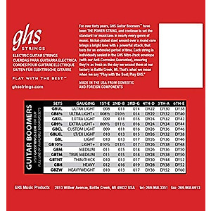 GHS Strings Boomers - GBXL-10 Set (GBXL) Nickel Plated Electric Guitar Strings - Extra Light (9-42) - Pack of 10