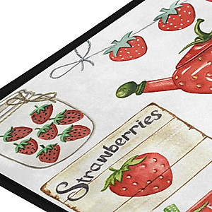 Strawberry Red Berries Kitchen Rugs Floor Mat Anti Fatigue Kitchen MatsFarmhouse Non Skid Washable Bath Rug Runner Doormats Carpet Sink Mat Carpet Doormats for Home Decor 39" X 20"