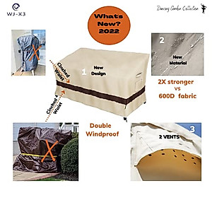 WJ-X3 3-Seater Outdoor Sofa Cover, Heavy Duty Patio Sofa Cover, Outdoor Couch Cover Waterproof, High Wind Resistant Design for Patio Couch Cover, 87W x 37D x 35H, Beige & Coffee