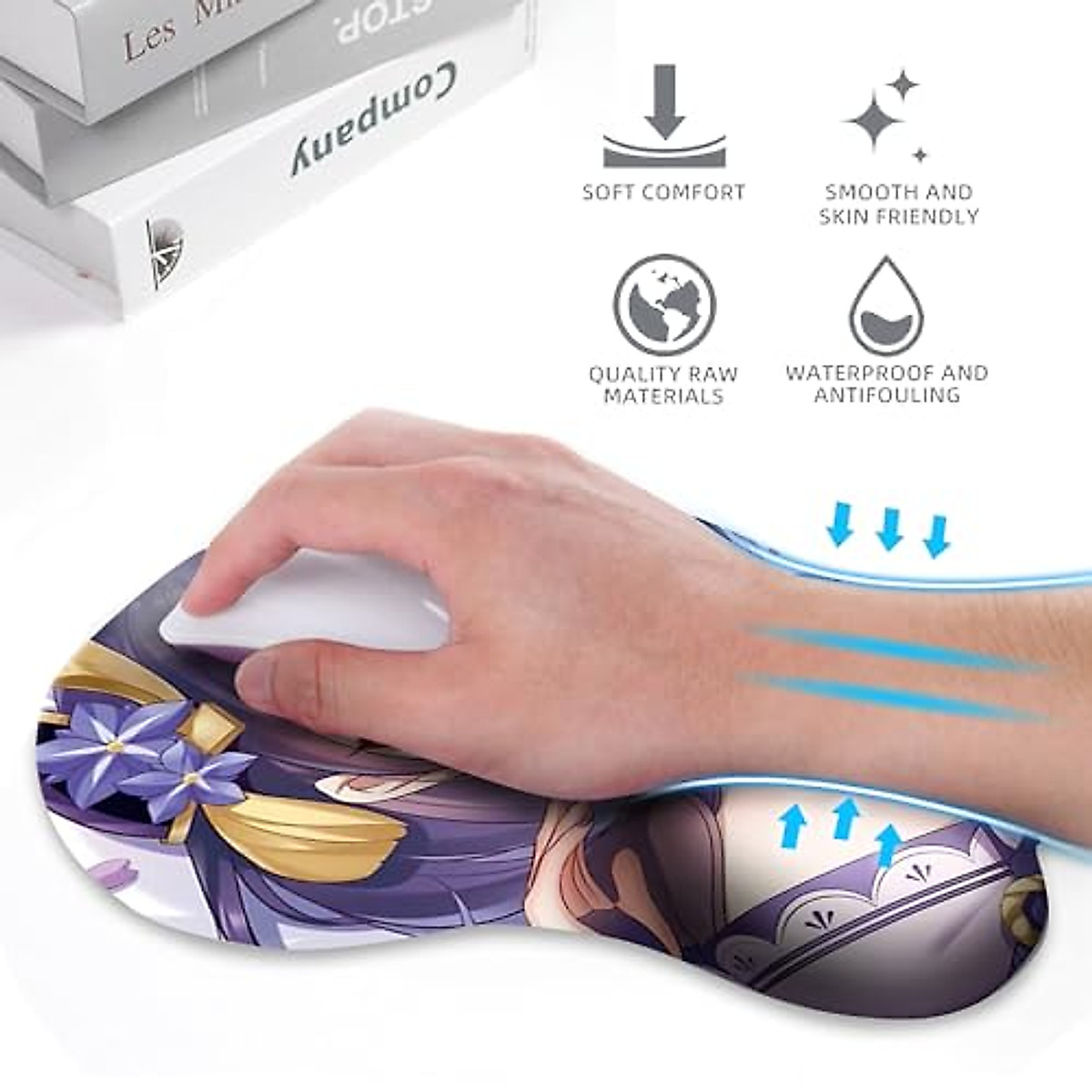 Waynexzavier Genshin Impact Computer Mouse Pad with Wirst Rest Gaming Mouse Pad Cute Computer Mouse Mat 3D Gel Mouse Pad (Raiden)