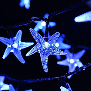 YUJINQ Starfish Solar String Lights, 21ft 30 LED Fairy Halloween Christmas Lights Decorative Lighting for Indoor/Outdoor, Garden, Home, Patio, Lawn, Party and Holiday Decorations (21, Blue)