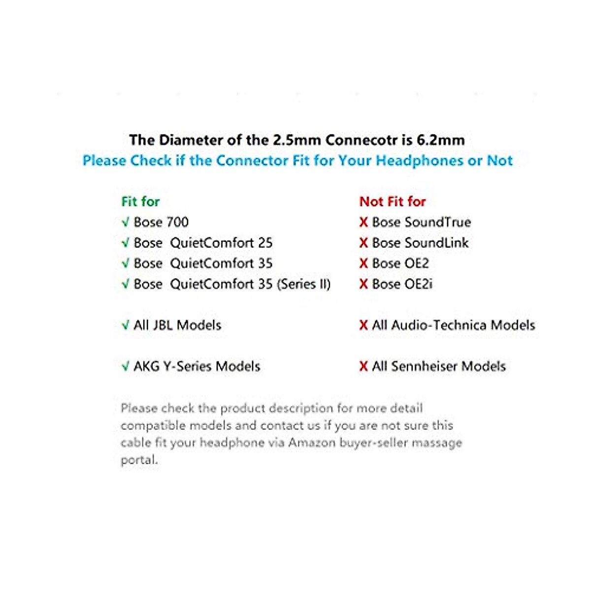 Mr Rex 6.5 Feet 3.5mm to 2.5mm Male Headphone Replacement Cable, Upgrade Audio Aux Cord Wire Compatible for Bose 700 QC45 QC35II QC35 QC25 Headsets/JBL and iPhone Galaxy Xiaomi Redmi Smartphones