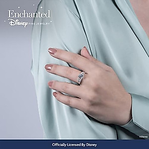 Jewelili Enchanted Disney Fine Jewelry Sterling Silver with 1/4 cttw Diamond and Aquamarine Elsa Ring, Size 7
