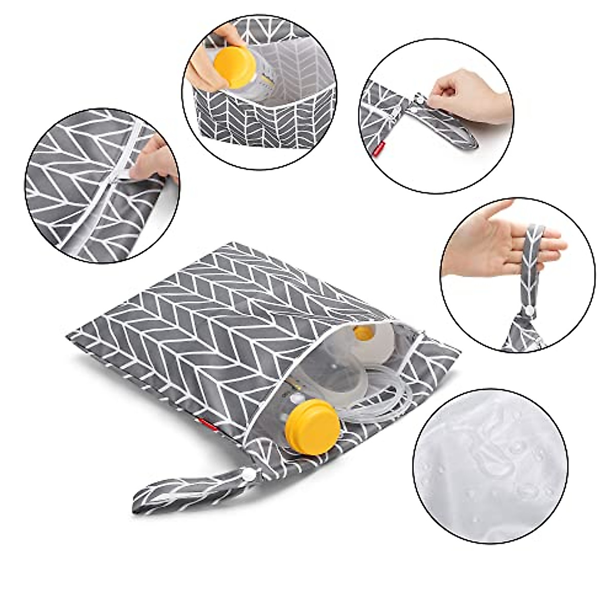Damero Breast Pump Parts Bag, Wet Dry Breast Pump Parts Bag, Pumping Bag with Waterproof Mat and Mesh Bag, Gray Arrow