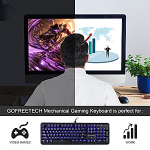 GOFREETECH Mechanical Gaming Keyboard, Blue LED Backlit RGB Wired USB Keyboard with Switch, Spill Resistant, Ergonomic 104 Keys Mechanical Keyboard for PC Laptop Computer (Black)