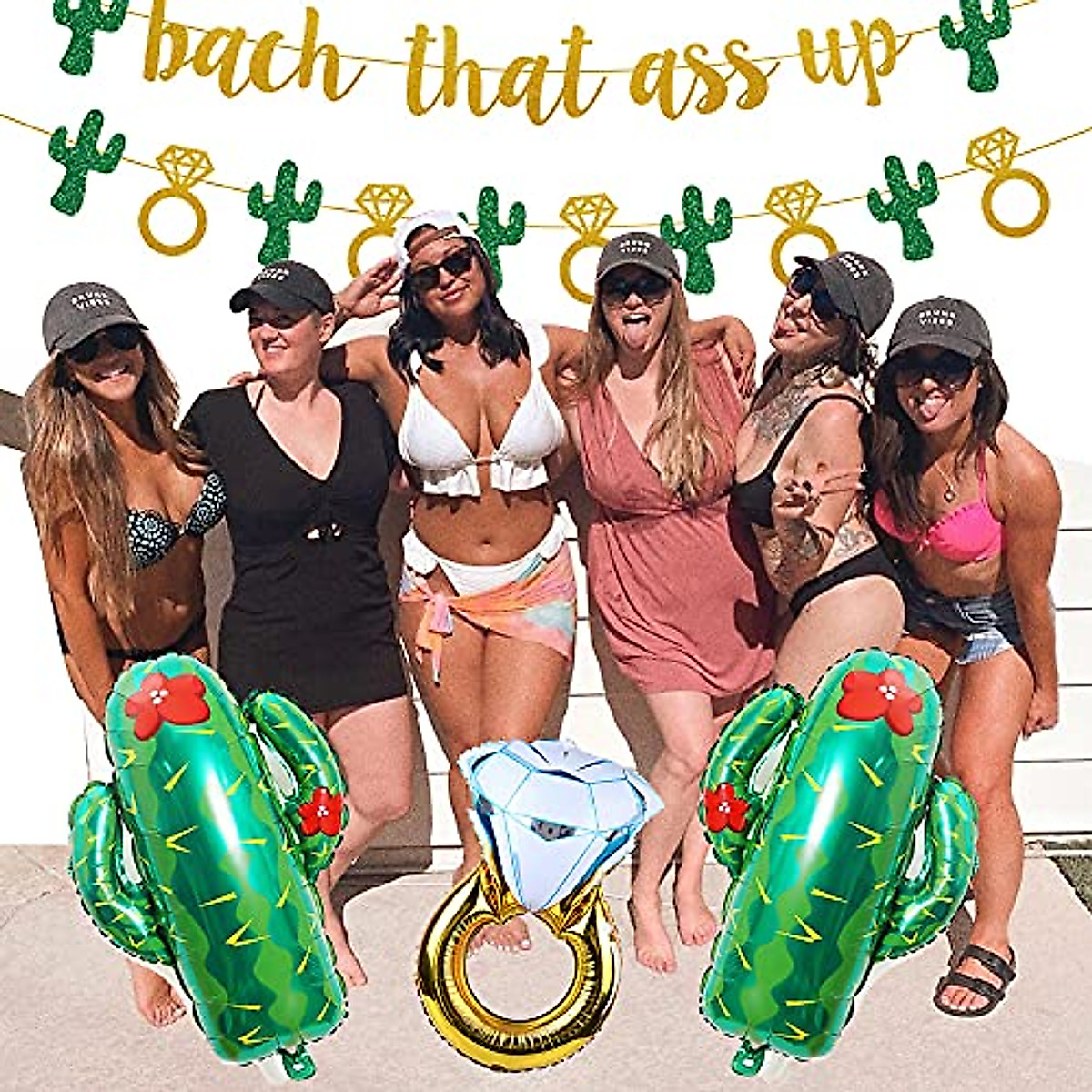 Mexico Fiesta Bachelorette Party Supplies Bach That Ass Up Party Banner Glittery Cactus Ring Banner Plus Cactus Balloon Diamond Ring Balloon for Bridal Shower Bubbly Bar Party Decorations