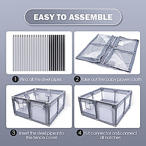 Baby Playpen, Baby Playard, Large Baby Playard, Indoor & Outdoor Kids Activity Center with Anti-Slip Base, Sturdy Safety Play Yard, Baby Fence