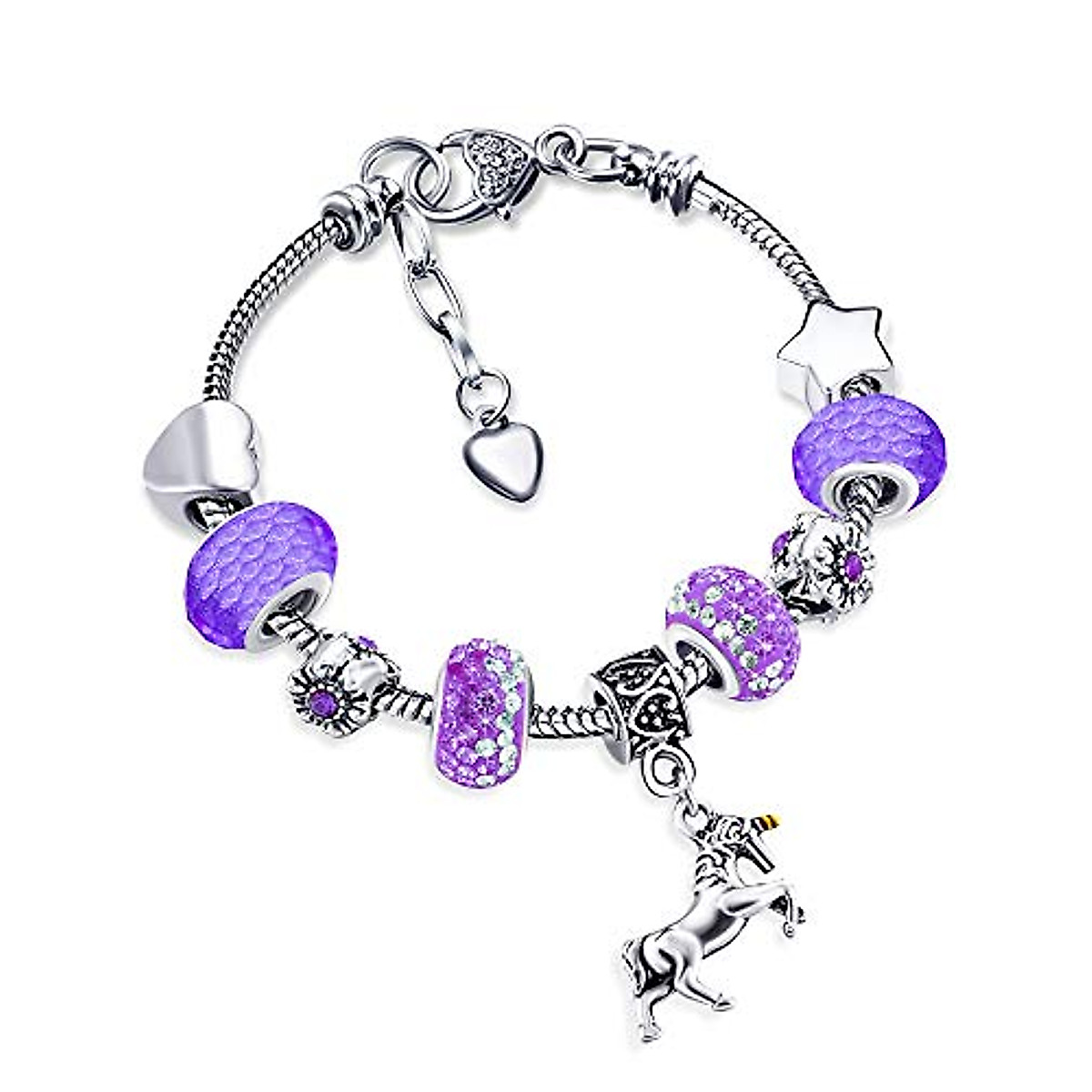 Zhanmai Unicorn Sparkly Crystal Charm Bracelet Bangle with Gift Box Set for Hers Lady