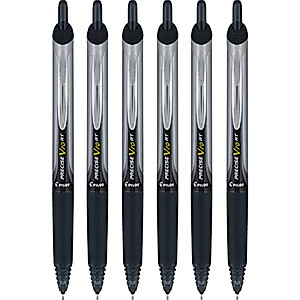 Pilot Precise V10 RT Retractable Liquid Ink Rollerball Pens, Bold Point, 1.0mm, Black Ink, 6 Count