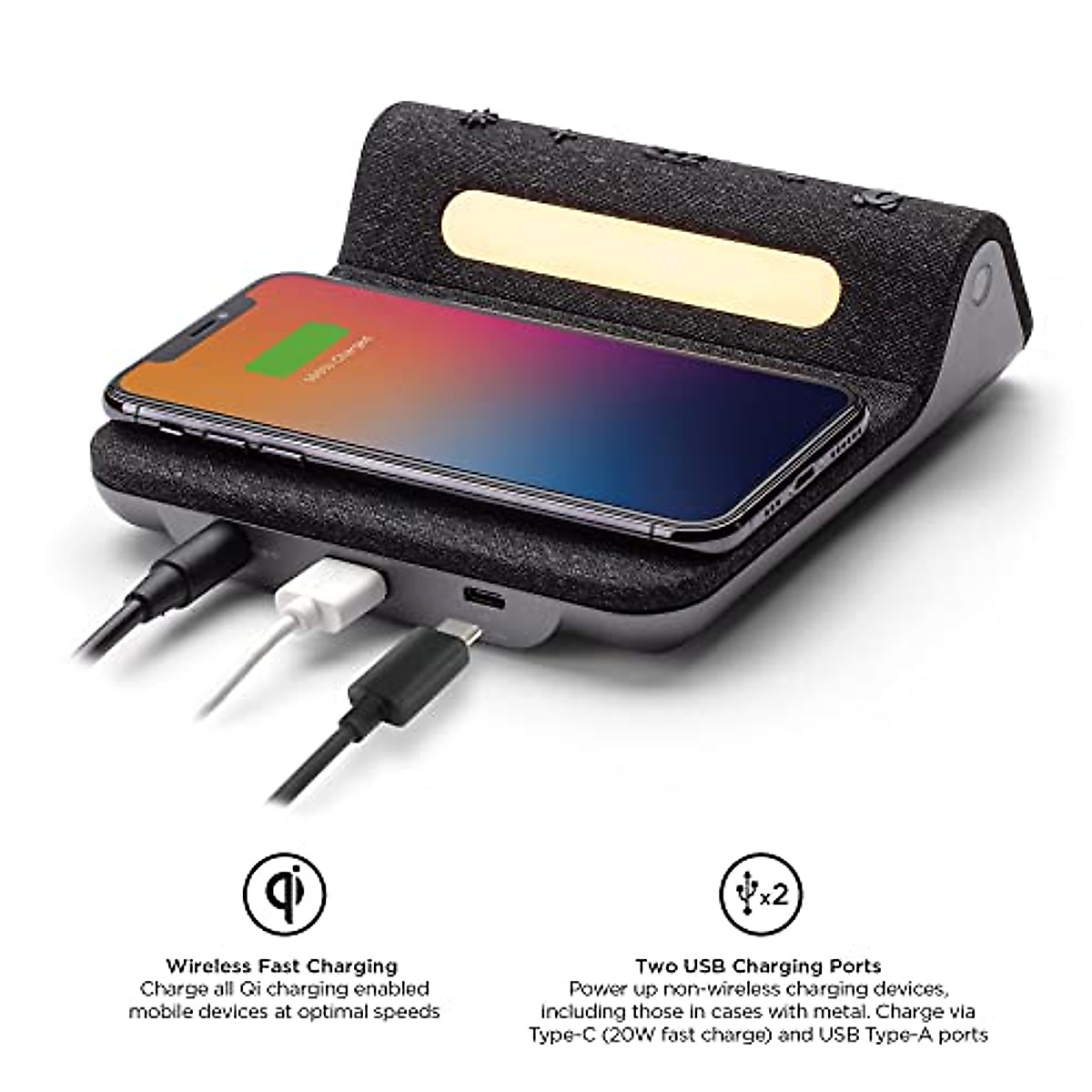 iHome Wireless Charger with Alarm Clock and Night Light, Digital Clock with iPhone Fast Charger, Samsung Fast Charger, and USB Charger for Apple and Samsung Devices