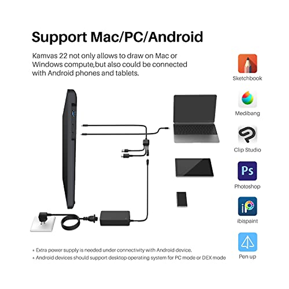 HUION KAMVAS 22 Graphics Drawing Tablet with Screen 120% sRGB PW517 Battery-Free Stylus Adjustable Stand, 21.5inch Pen Display for Windows PC, Mac, Android