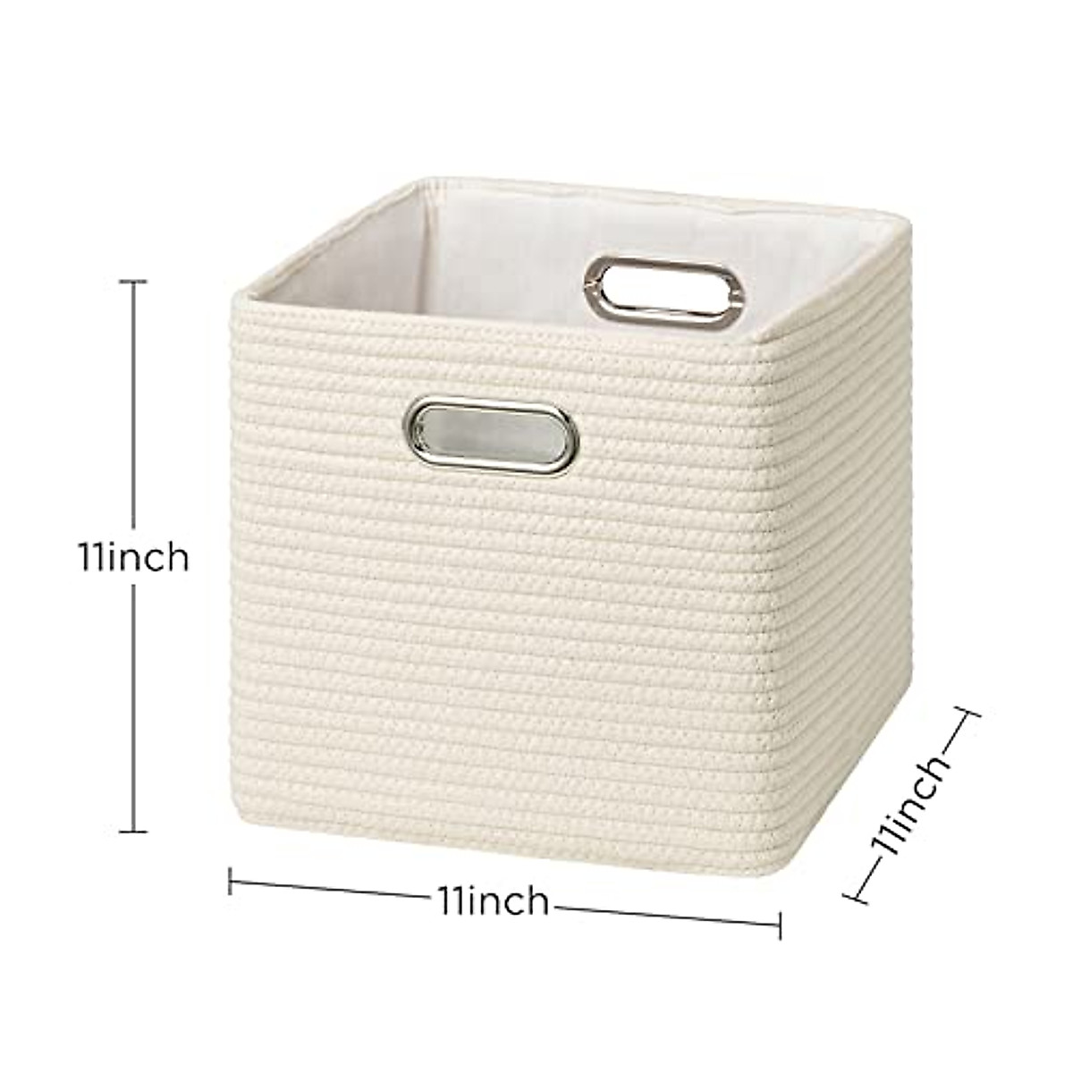 UBBCARE Set of 3 Woven Storage Baskets for Organizing, 11 in x 11 in x 11 in Cotton Rope Baskets for Shelves, Decorative Cube Storage Bins with Metal Handles for Living Room, Beige