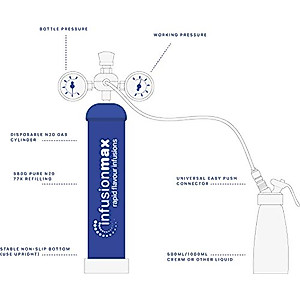 InfusionMax Whipped Cream Chargers - Pure Culinary Whipped Cream Charger Cylinder - 0.95 Liters (580 gram) Compatible with Standard Whipped Cream Dispenser