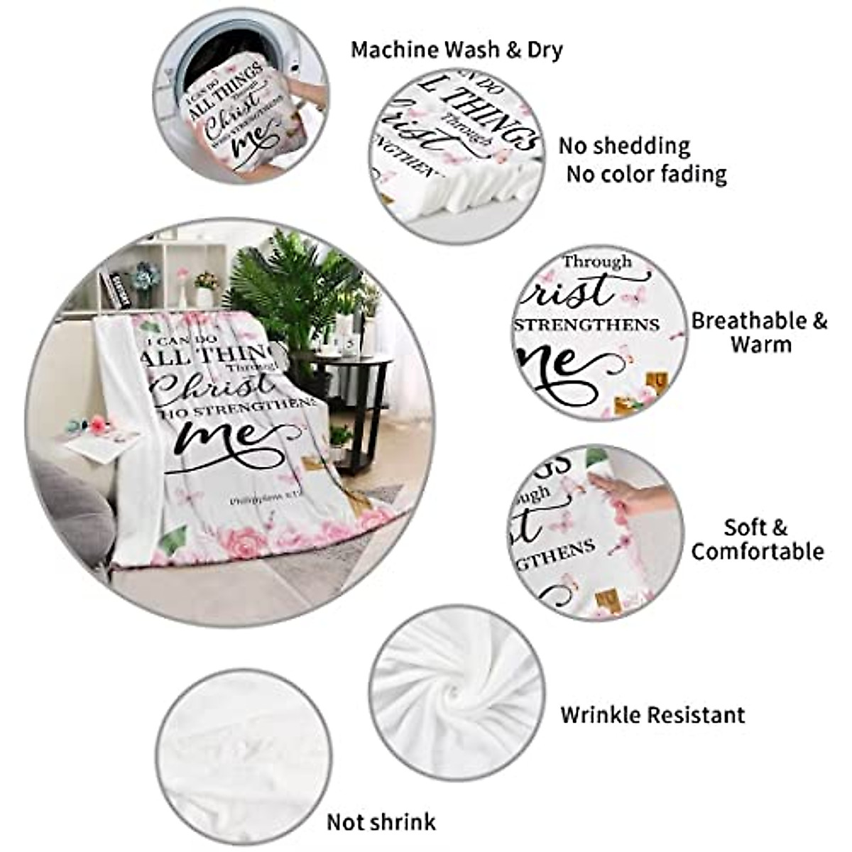 Christian Gifts for Women, Super Soft Bible Verse Blanket with Inspirational Thoughts and Prayers, Religious Scripture Throw Blankets Cozy Healing Flannel Blanket for Woman Mom Pastor Gift, 50x60 Inch