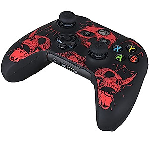 YoRHa Laser Carving Silicone Skin for Xbox One S/X Controller x 1(Skulls Red) with Exclusive Thumb Grips x 8