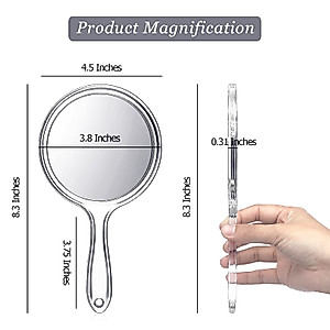Jetec Hand Mirror Double-Sided Handheld Mirror 1X/ 2X Magnifying Mirror with Handle Transparent Hand Mirror Rounded Shape Makeup Mirror (Clear)